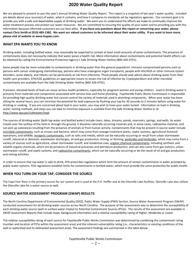 2020 Water Quality Report | FAYPWC.COM : FAYPWC.COM