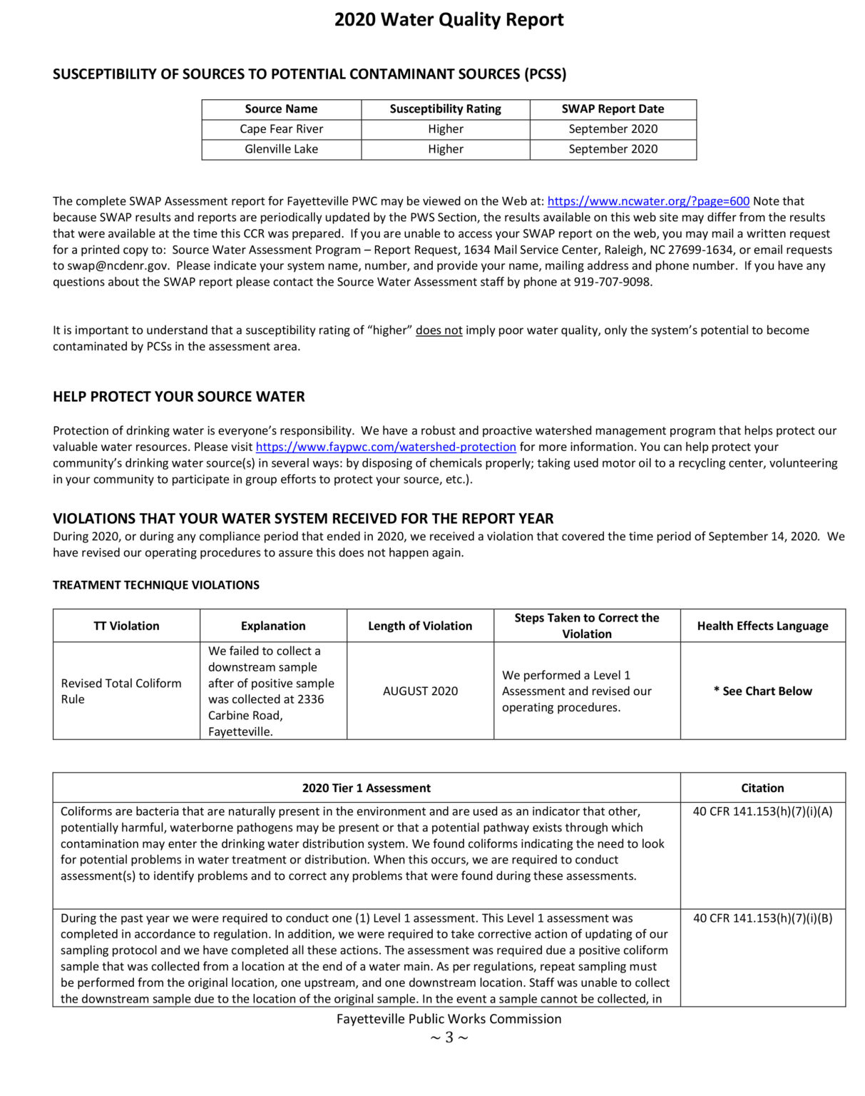 2020 Water Quality Report | FAYPWC.COM : FAYPWC.COM