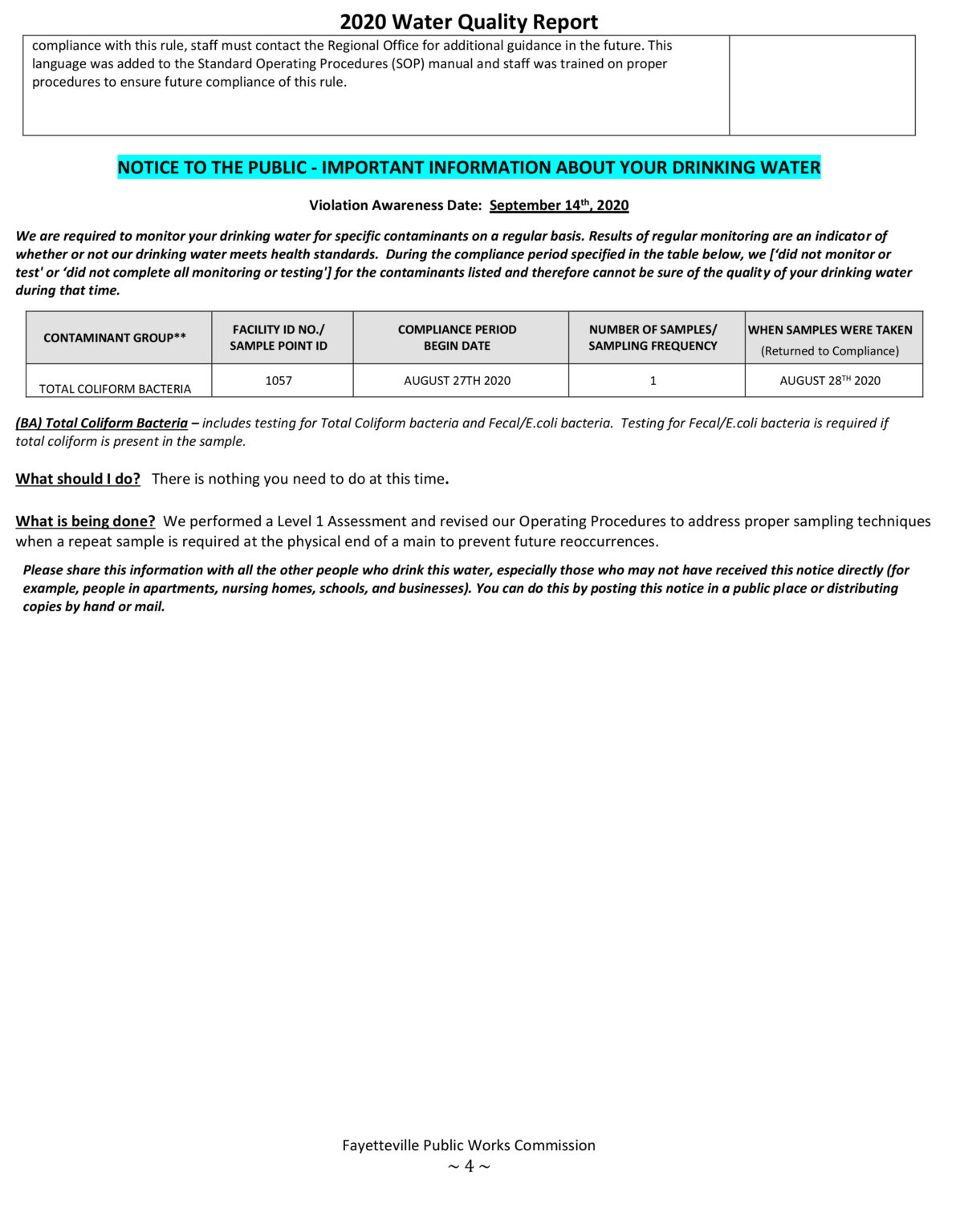 2020 Water Quality Report | FAYPWC.COM : FAYPWC.COM